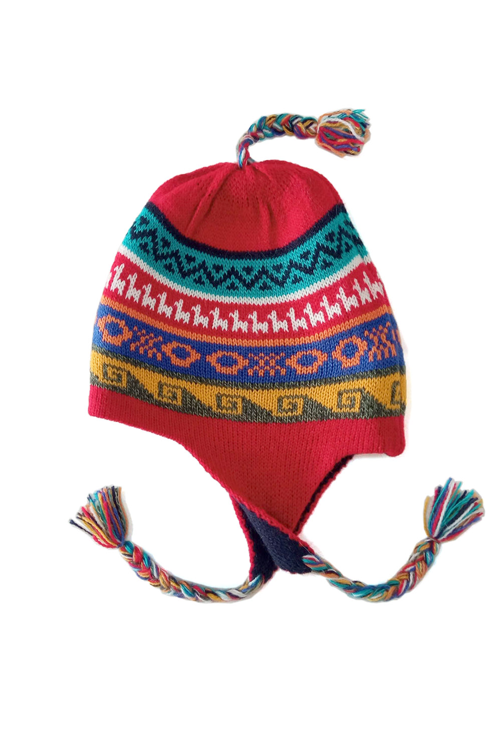 Chullo double layered Red Black Hat - Silver Alpaca